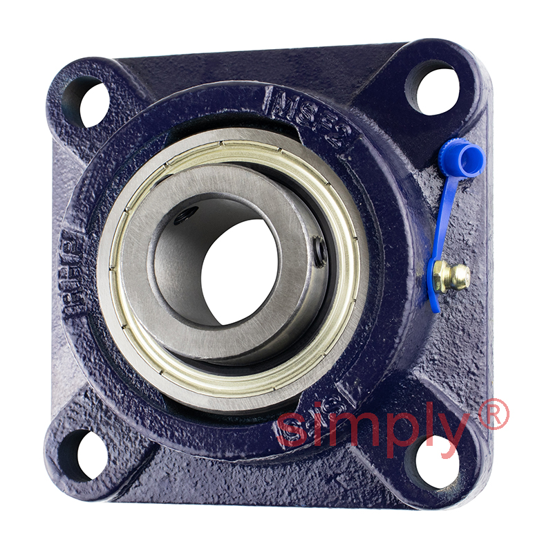 RHP MSF30 Metric Four Bolt Square Cast Iron Flange Housing and 30mm Bore Grub Sc Simply Bearings Ltd