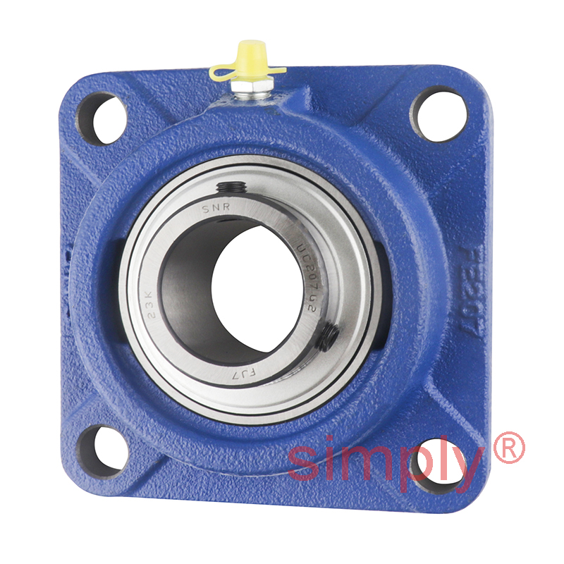 SNR UCFE207 Metric Four Bolt Square Cast Iron Flange Housing with 35mm Bore Inse Simply Bearings Ltd