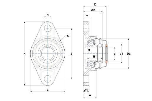 SNR ESFL209COE Metric Two Bolt Cast Iron Oval Housing with 45mm Bore ...